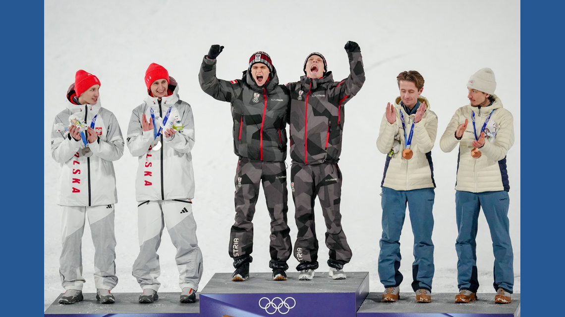 Austria wins gold in 1st Olympic men's super team ski jump as event is ...