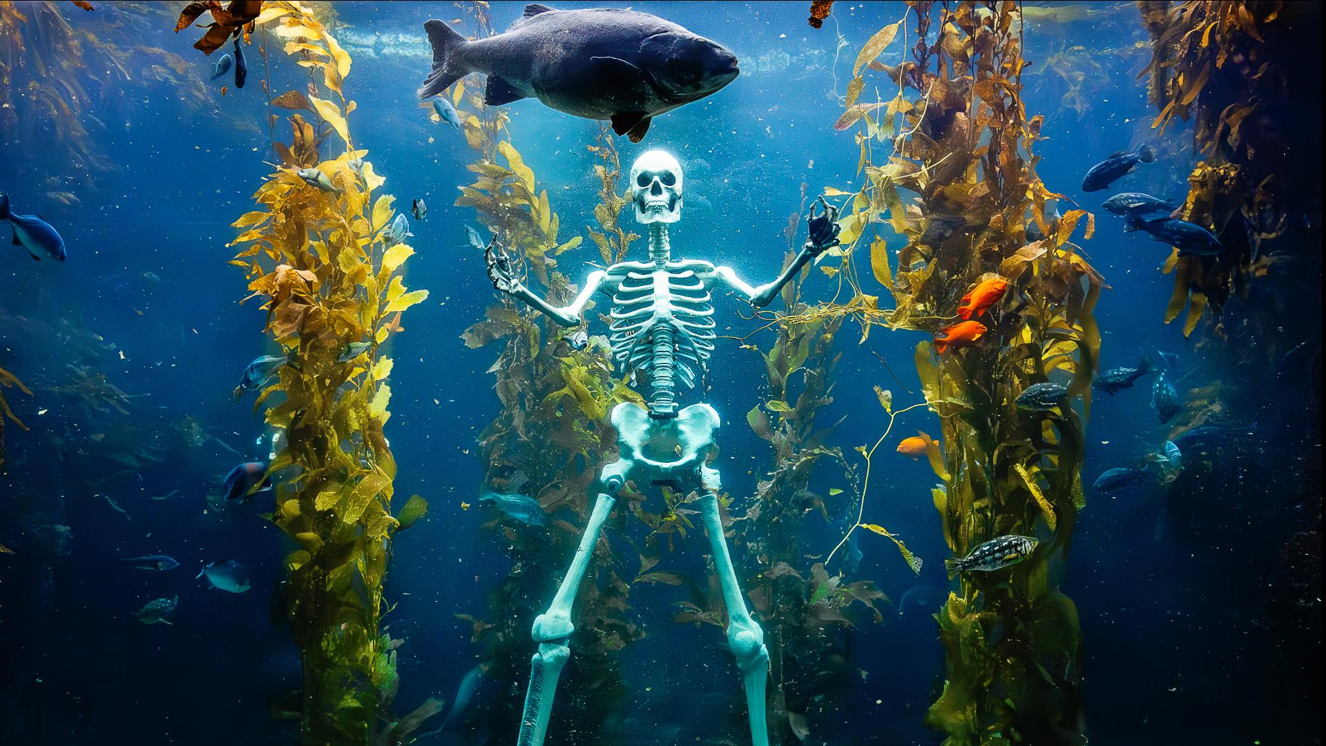 California aquarium adds skeleton to kelp forest for Halloween | wnep.com