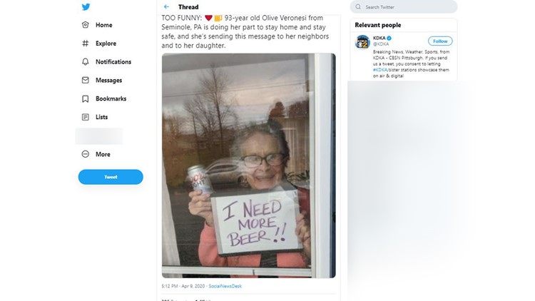 93-year-old Pittsburgh woman’s ‘I Need Beer’ sign goes viral | fox43.com
