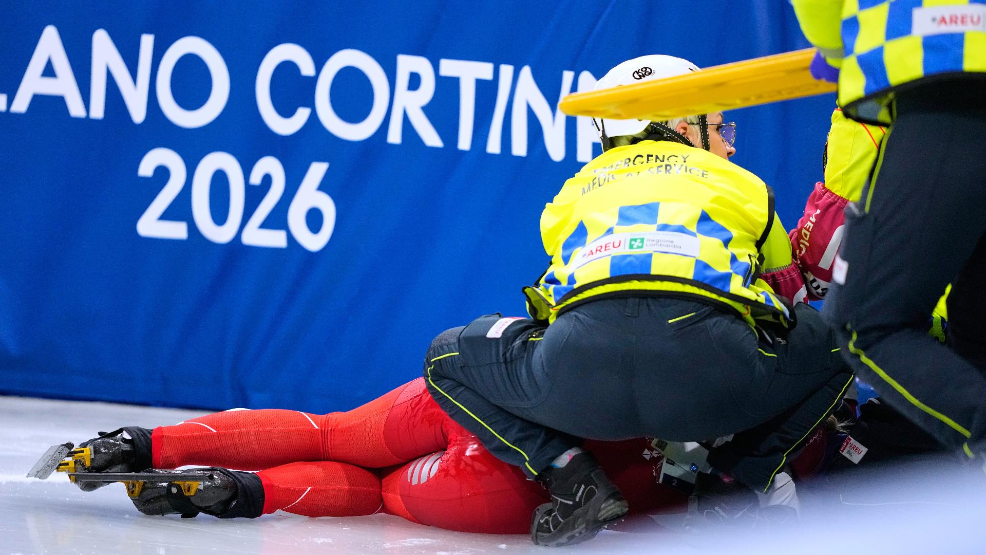 Short-track speedskater stretchered off after Olympic opponent's blade ...