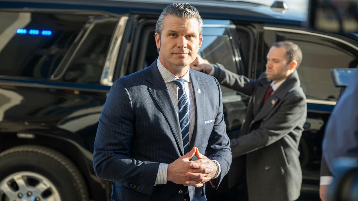 Defense Secretary Pete Hegseth arrives at the Pentagon for 1st official ...