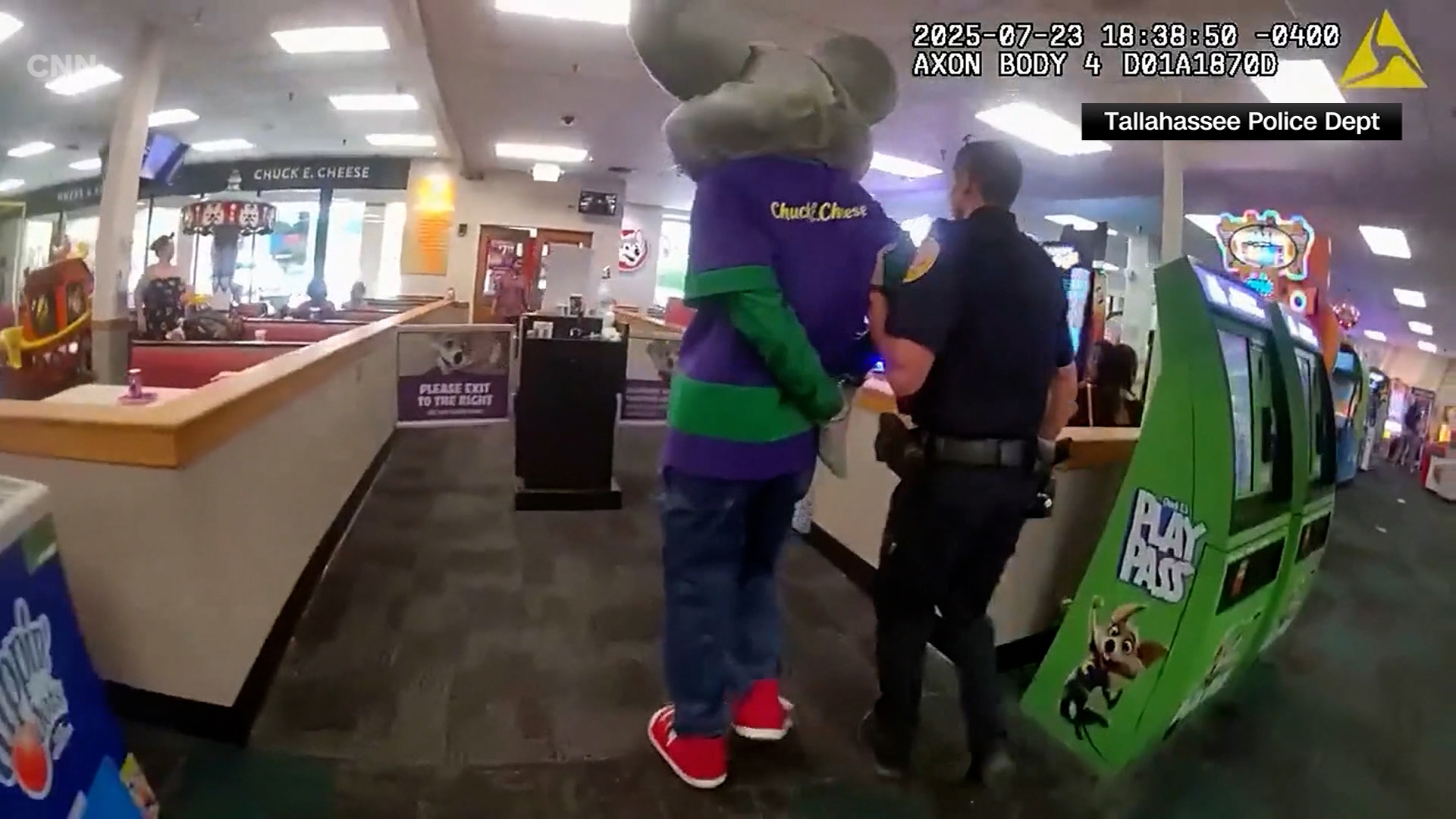 Watch: Bodycam captures moment Chuck E. Cheese mascot arrested at ...