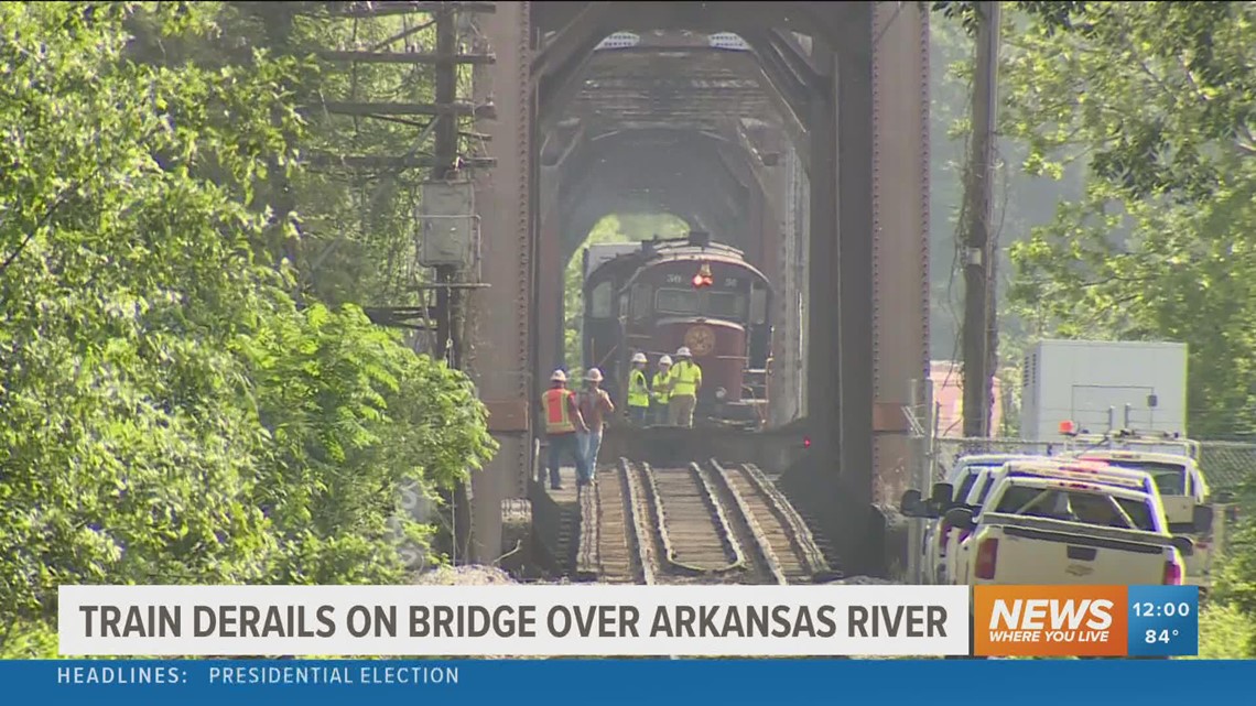 Train derailment on Arkansas River bridge causes traffic back up near ...