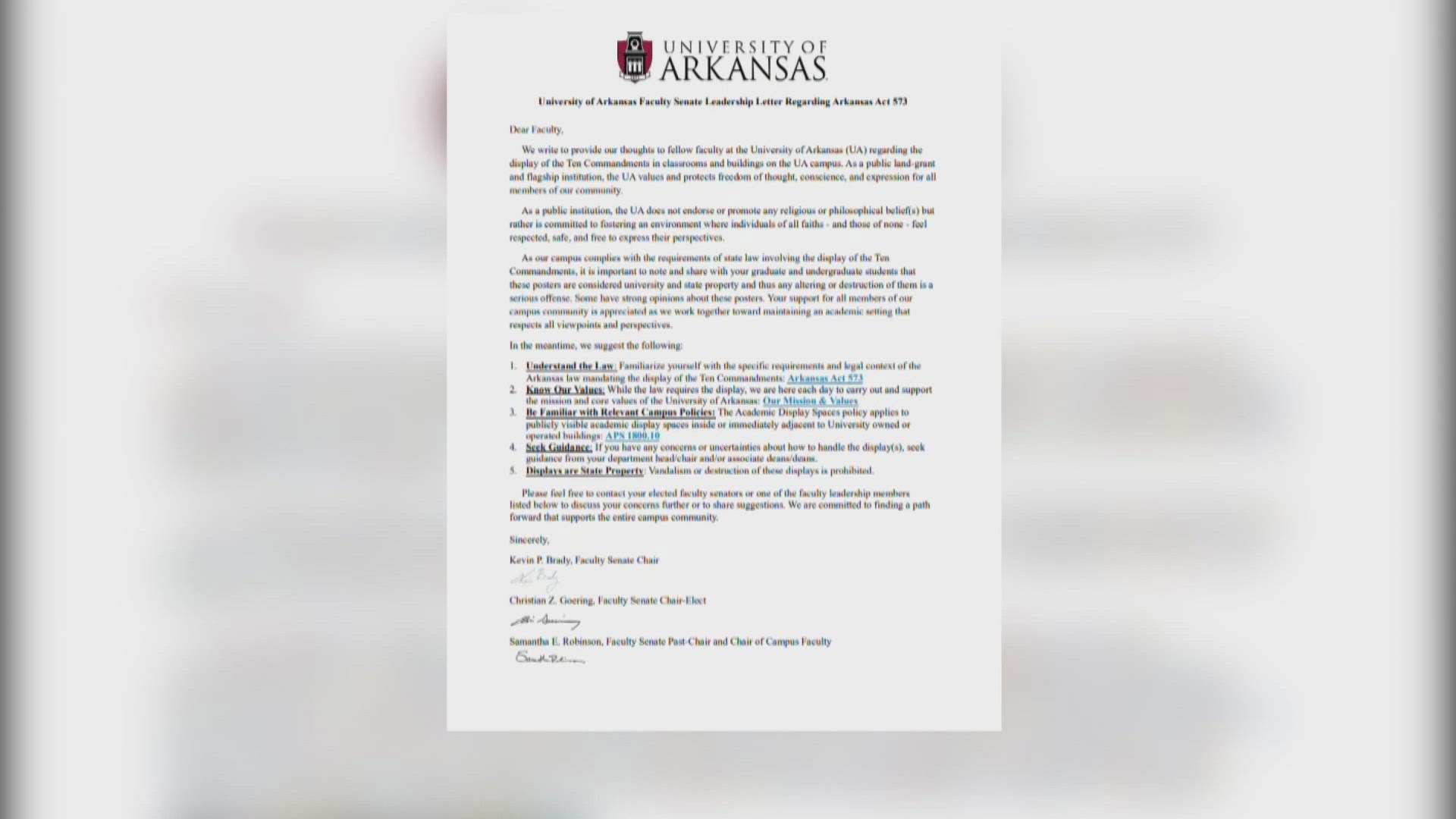 Members of the U of A Faculty Senate release letter regarding Ten ...