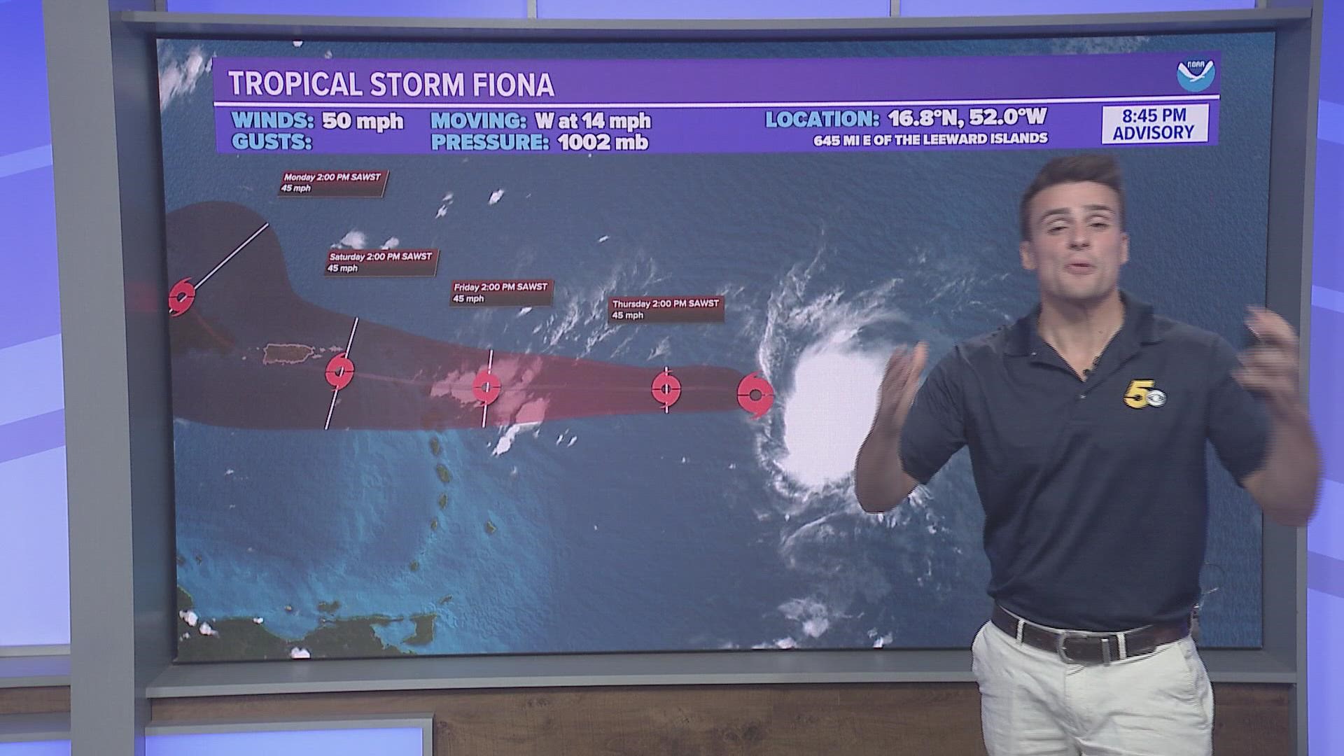 New Tropical Storm Fiona moving west to the Caribbean | 5newsonline.com