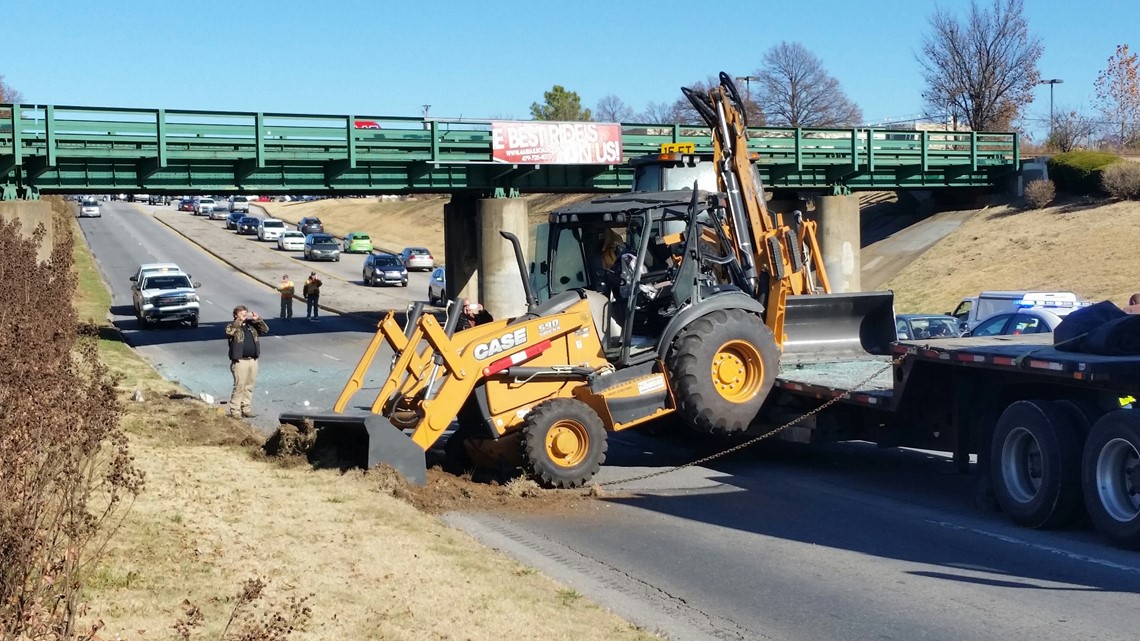 Truck Carrying Backhoes Clips Bottom Of Bridge As It Goes Under ...