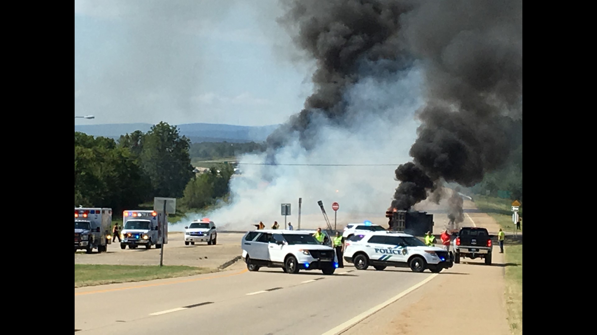 Poteau Bypass Blocked After Semi And Dump Truck Collide, Catch Fire ...