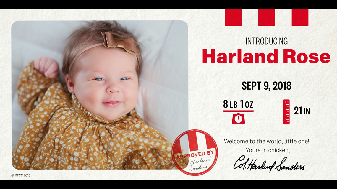 KFC gives parents $11K for naming baby girl after Colonel Sanders ...