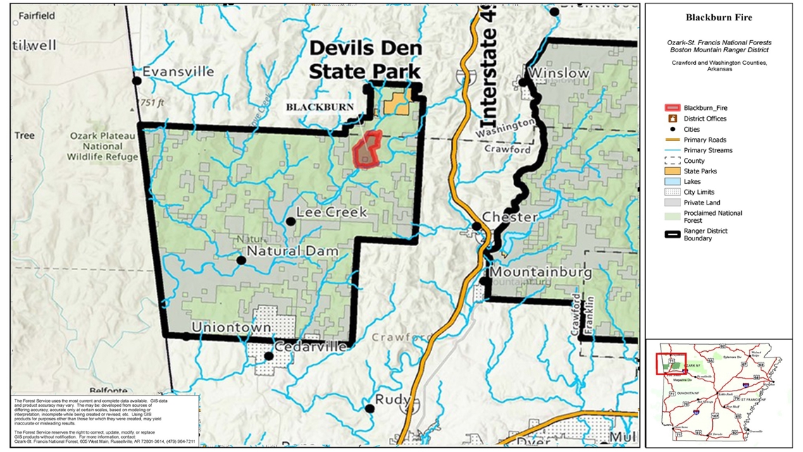 Blackburn Wildfire impacts 1,300 acres near Devil's Den | 5newsonline.com
