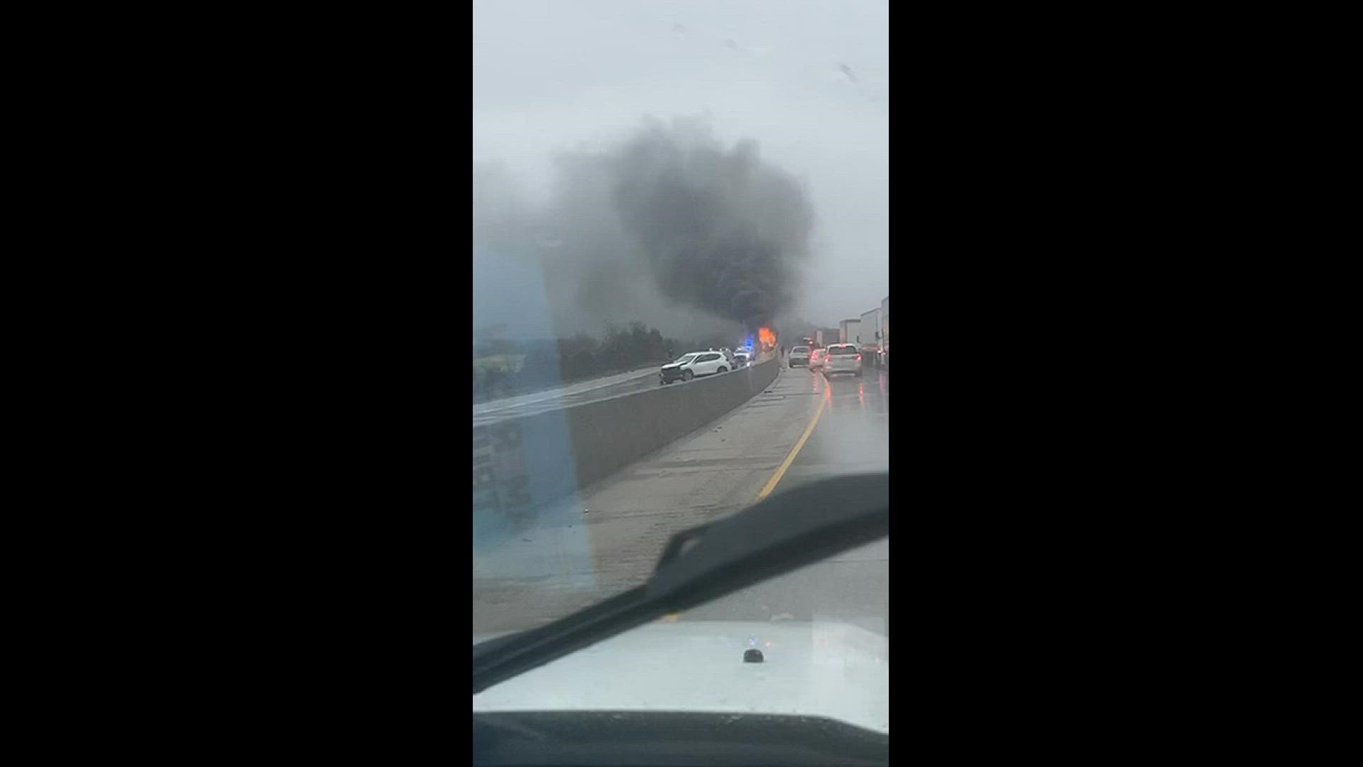 Fiery crash stalls traffic on I-49 near West Fork, southbound drivers ...
