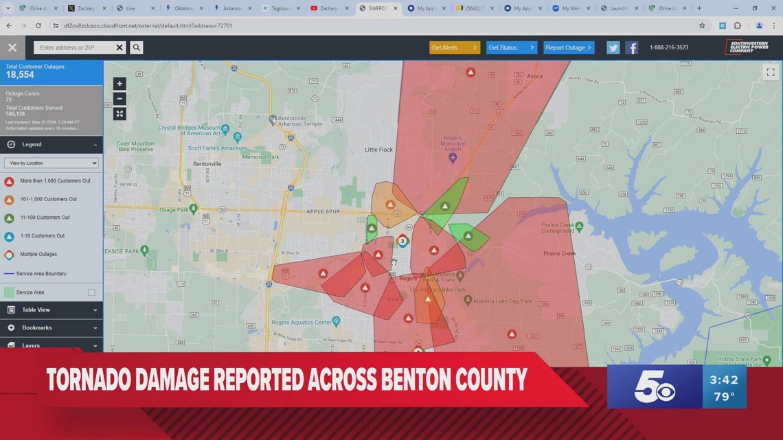 Multiple roads blocked after possible tornado in Rogers, Arkansas ...