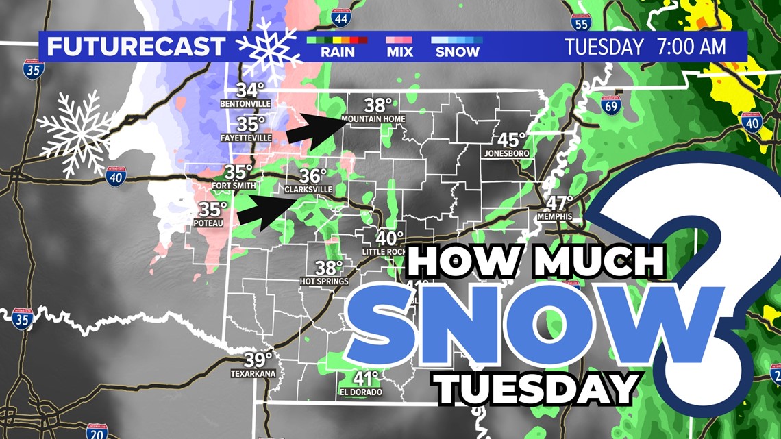 How much snow will stick on Tuesday across Arkansas? | 5newsonline.com