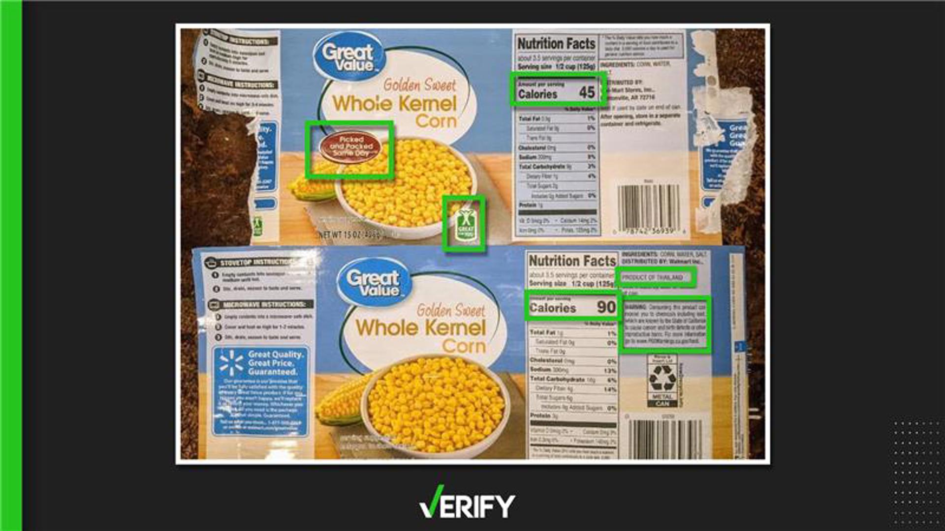 Walmart is selling two different types of Great Value canned corn ...