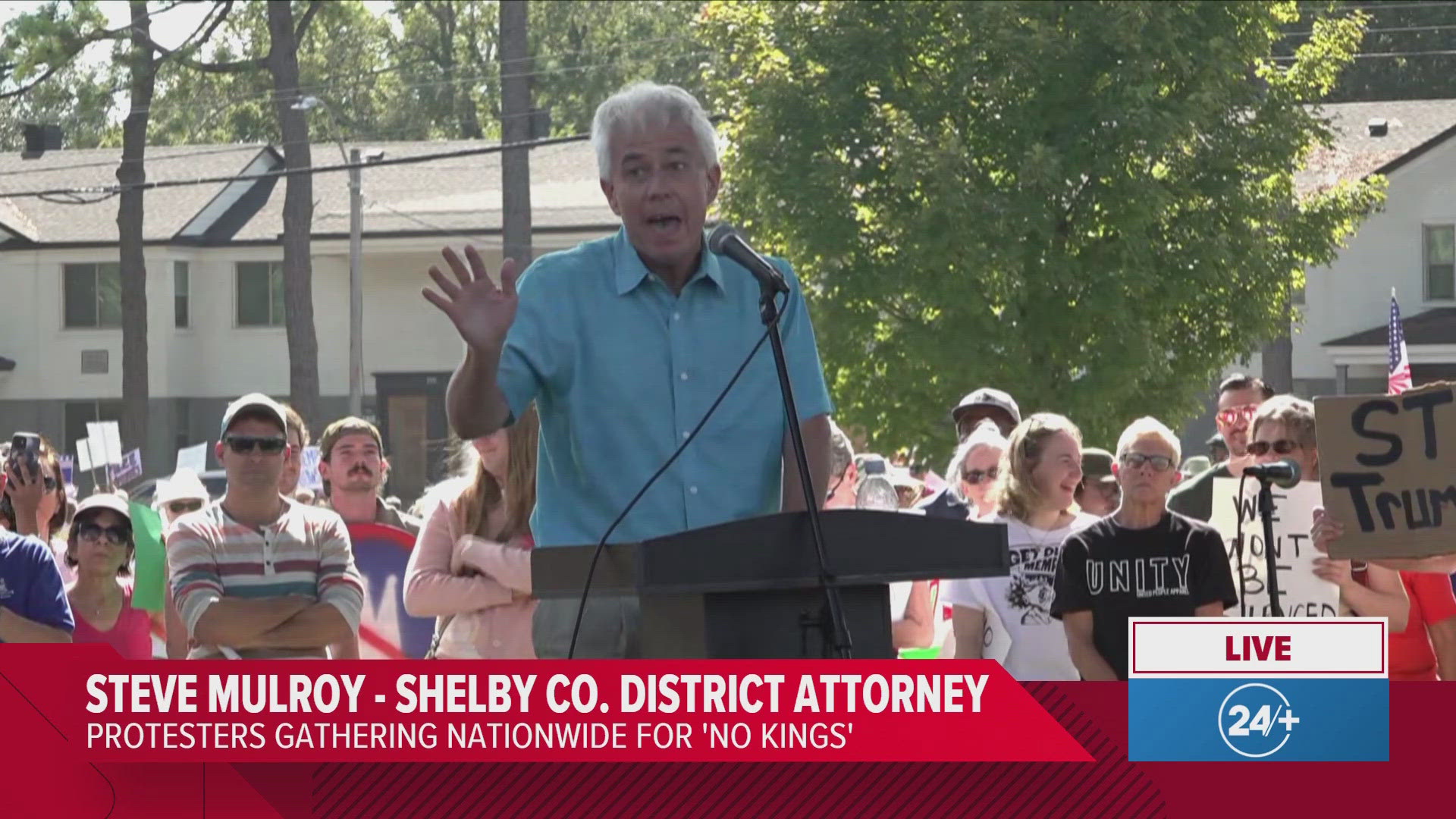 Shelby County DA Steve Mulroy speaks at No Kings Protest in Memphis ...
