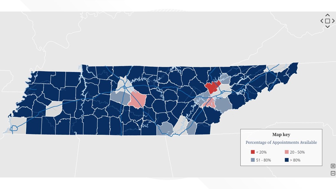 Tennessee vaccine appointment availability map | localmemphis.com