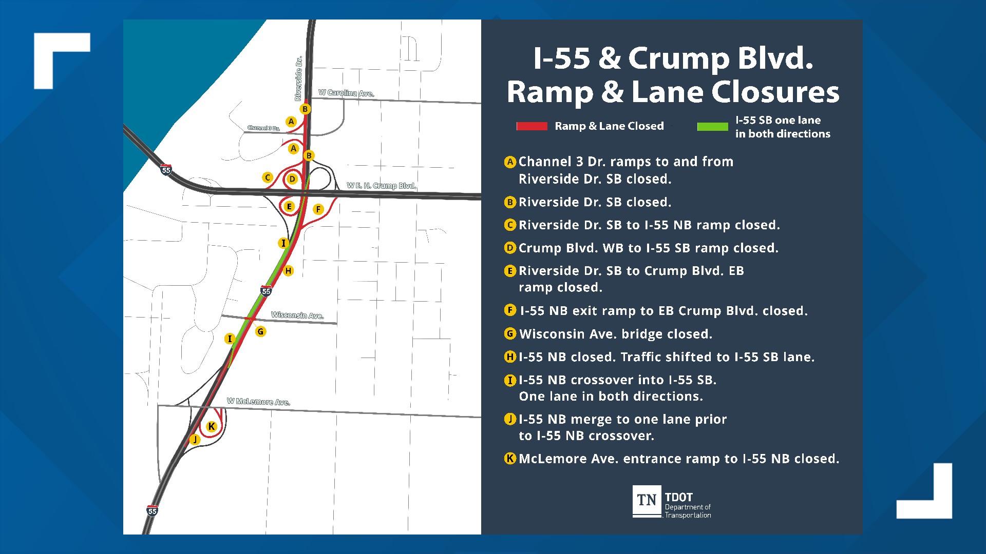 Lane closures and traffic shifts on I-55 at Crump through 2023 ...