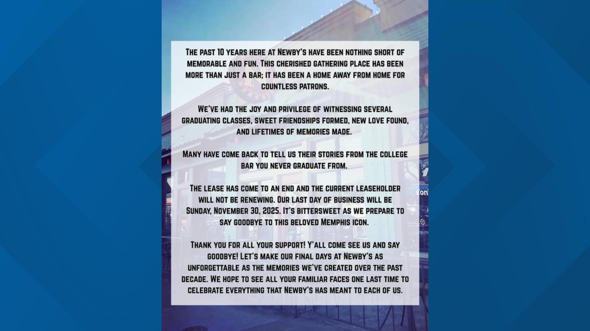 Highland Strip staple Newby's closing | localmemphis.com