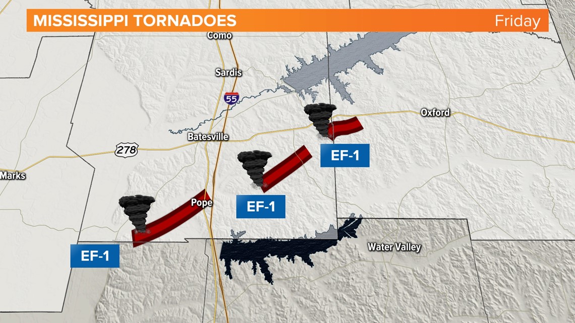 Tornadoes touch down near Batesville and Oxford Friday night ...