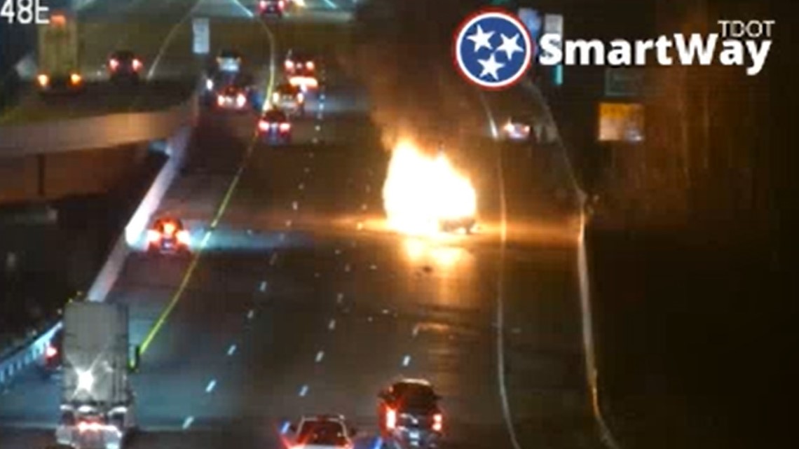 Traffic congested after car bursts into flames on I-40 East and Sam ...