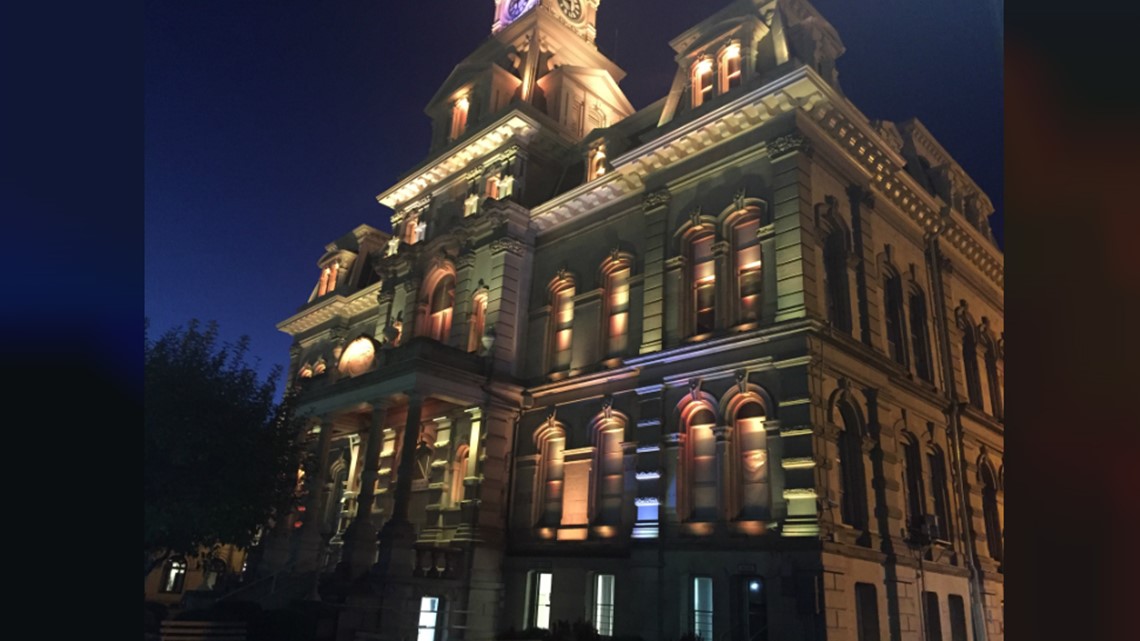 Muskingum County Courthouse lights up in gold for Childhood Cancer ...