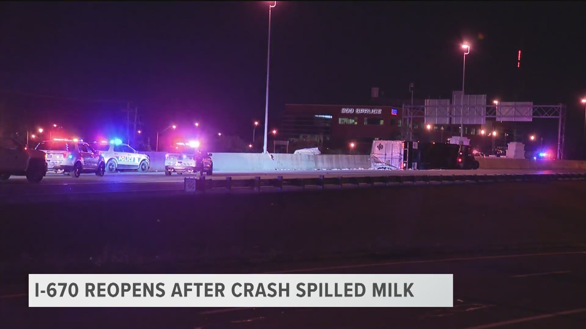 I-670 west back open at I-71 after overturned semi, spilled almond milk ...