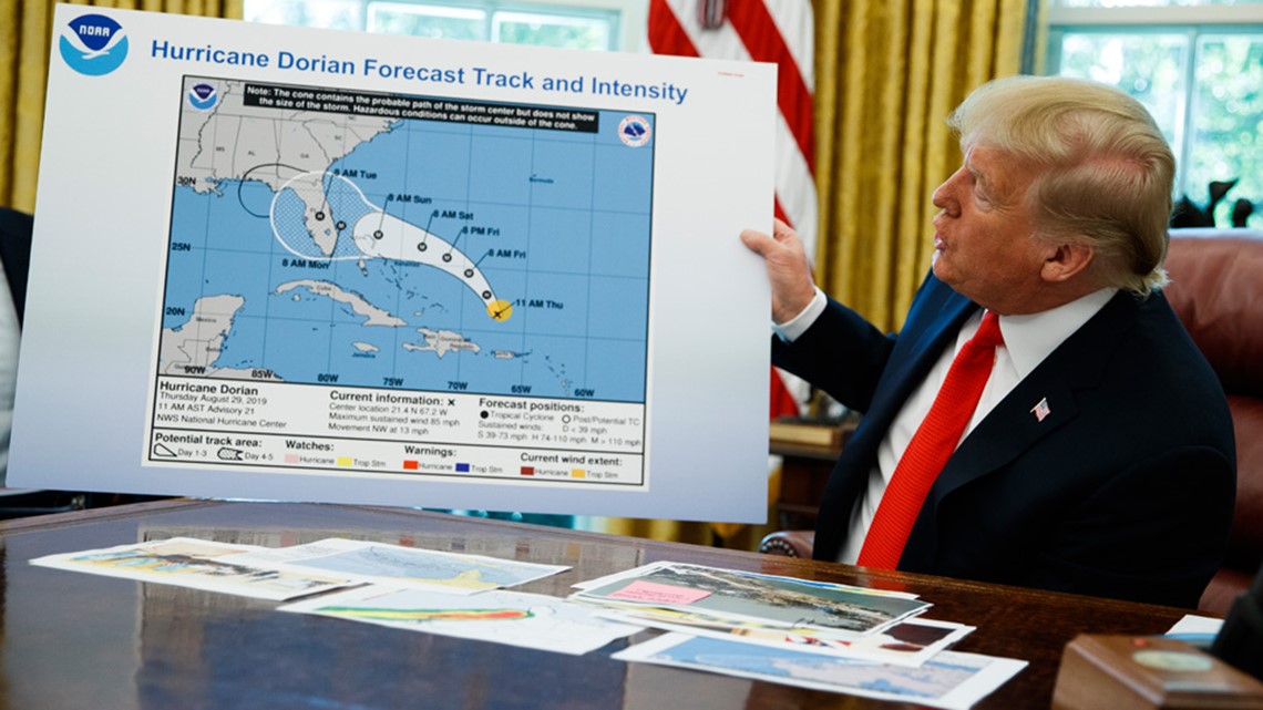Trump displays seemingly edited map of Hurricane Dorian's projected ...