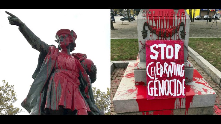 Columbus statue vandalized: 'Stop celebrating genocide' | 10tv.com