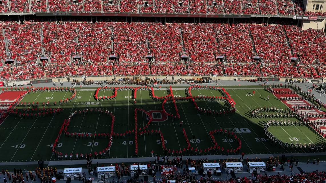 Alumni join Ohio State Marching Band for quadruple 'Script Ohio' | 10tv.com