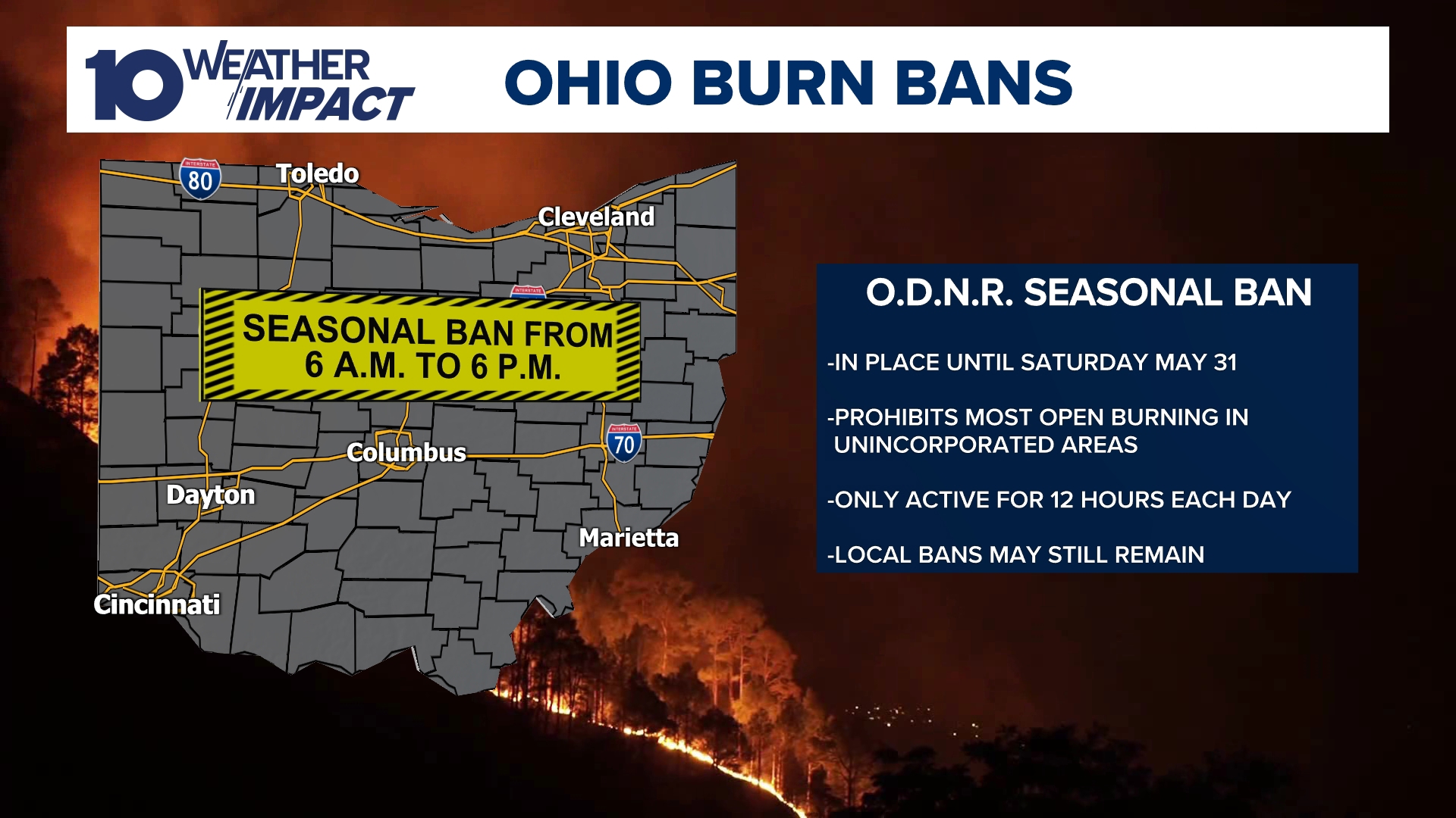 Burn bans in effect for Ohio through May | 10tv.com