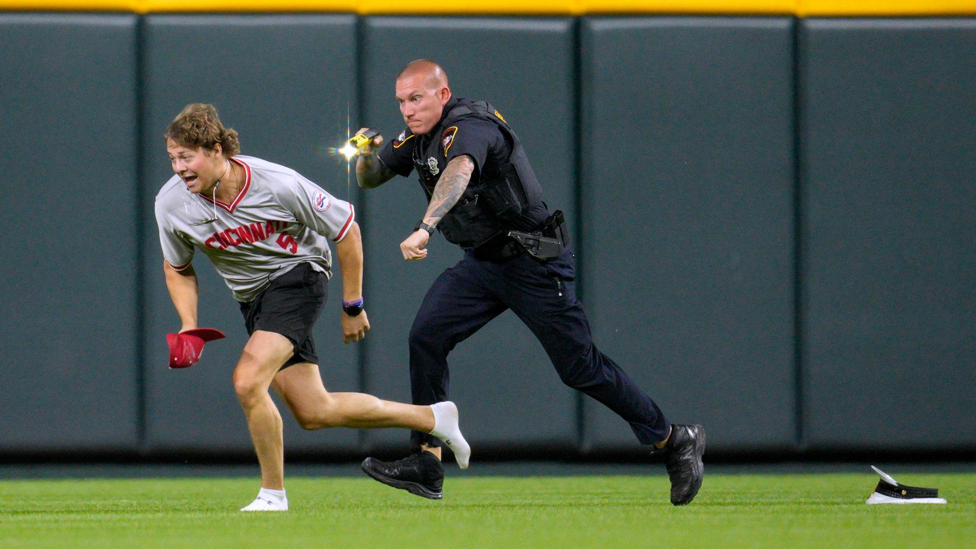 Cincinnati Reds fan runs onto field, gets Tased and arrested | 10tv.com