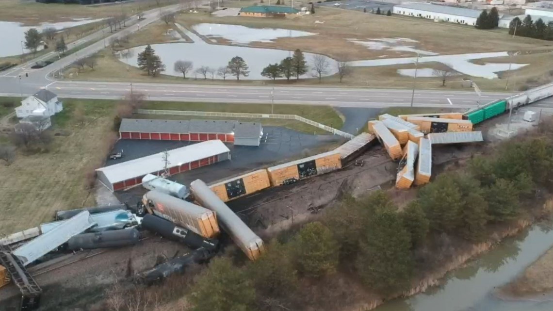 RAW: Drone footage shows train derailment in Springfield | 10tv.com