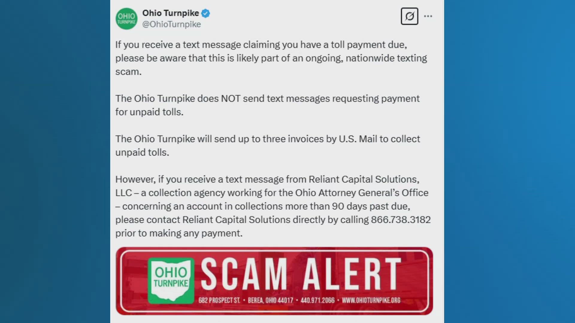 Ohio Turnpike warns of text scam for toll payments | 10tv.com