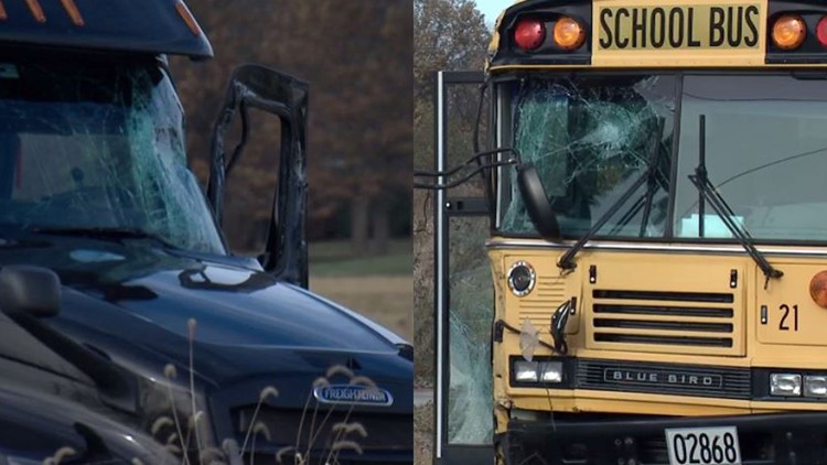 Student School Bus Driver Taken To Hospital After Crash Involving Semi