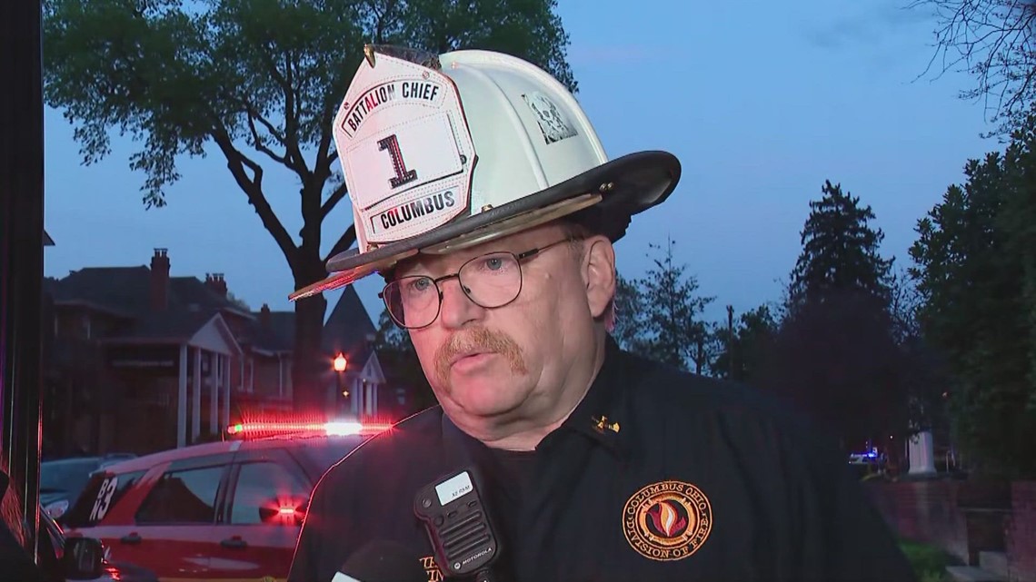 Columbus Fire Battalion Chief Steve Martin provides update on roof ...