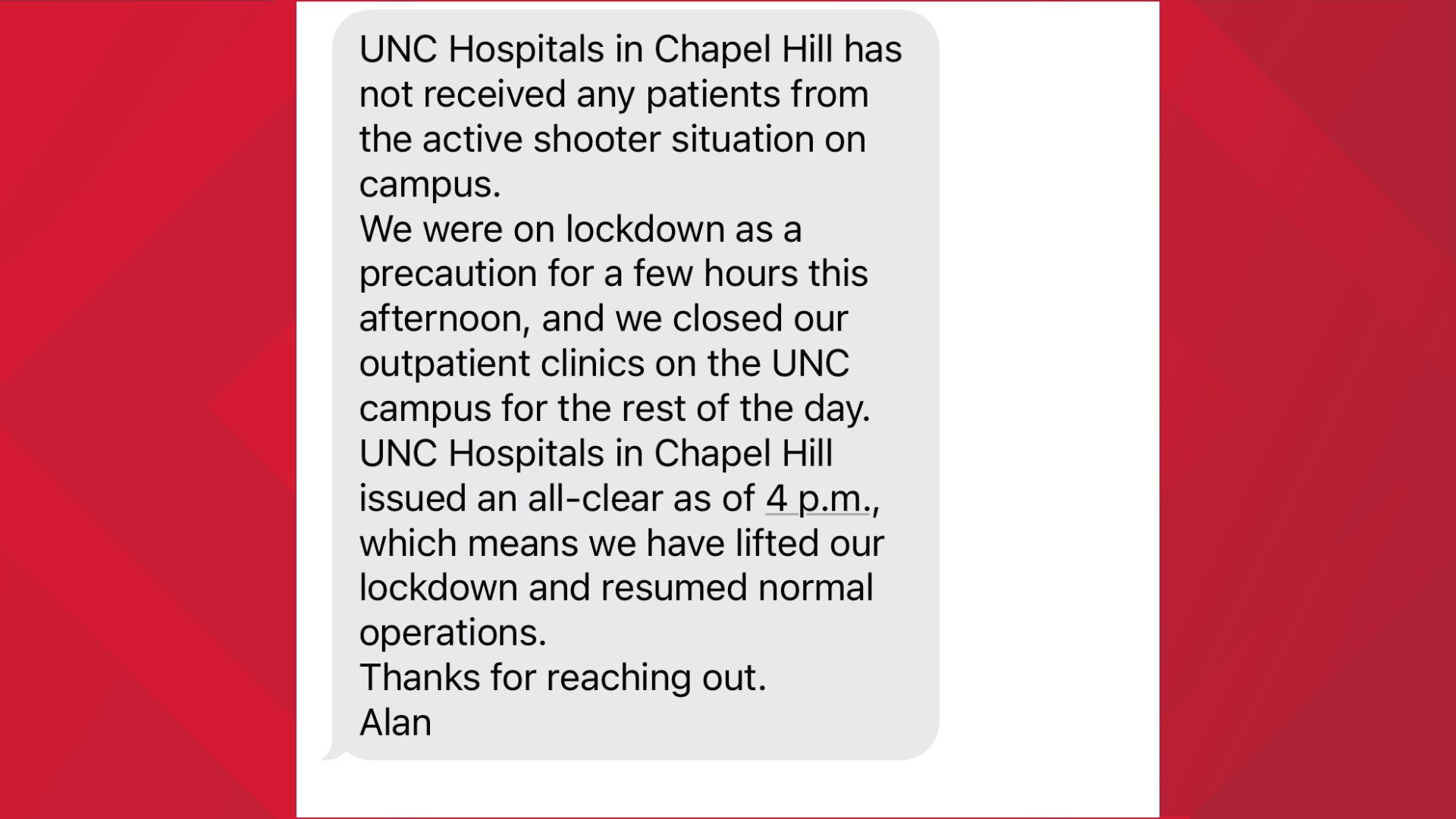 UNC shooting confirmed by governor | 5newsonline.com