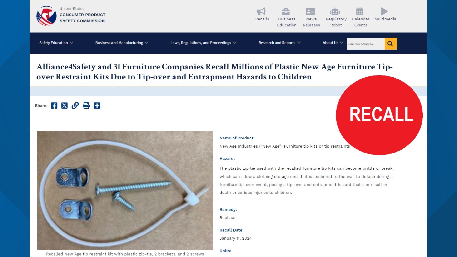 Furniture restraint kits recall | wthr.com