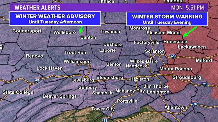Snow totals and timing for Monday's winter storm in Pa. | wnep.com