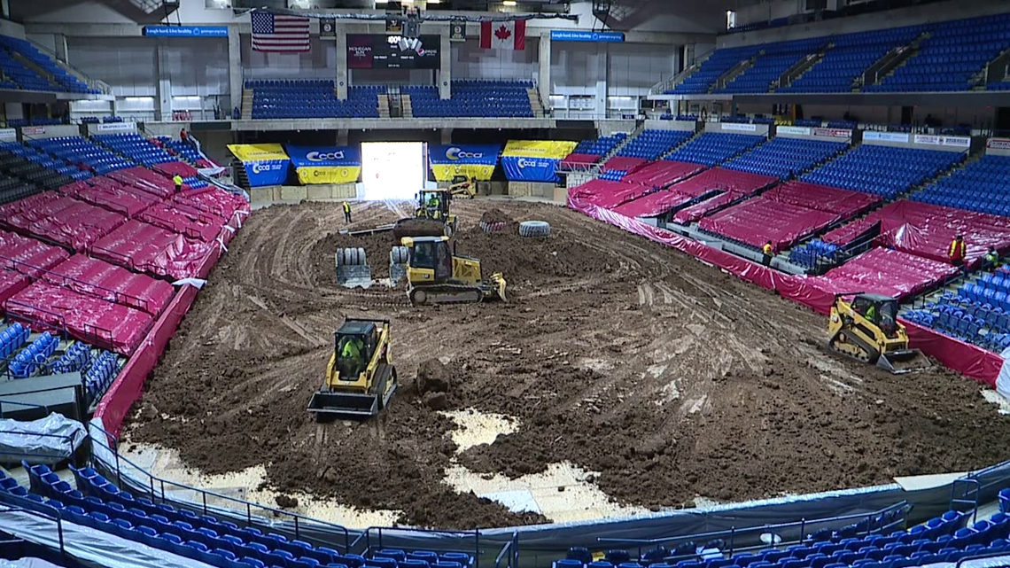Mohegan Arena transforms ice rink into dirt track for Monster Jam ...