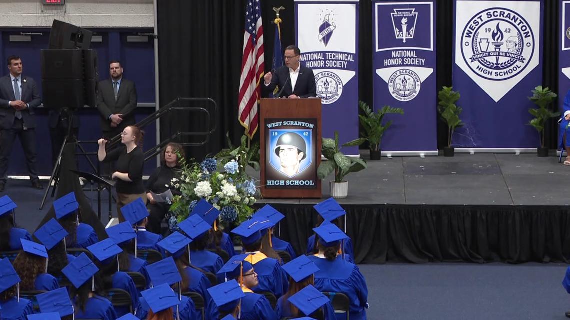 Governor Josh Shapiro speaks at West Scranton High School's ...