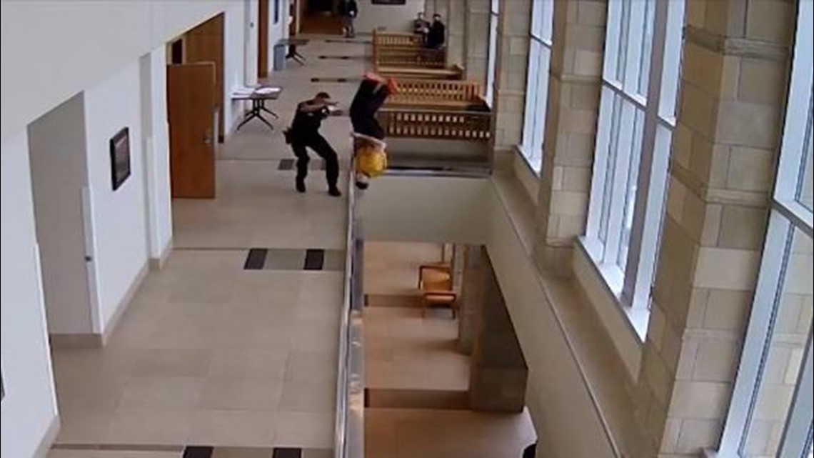 Cameras Capture Handcuffed Man Throwing Himself Off Second Story ...