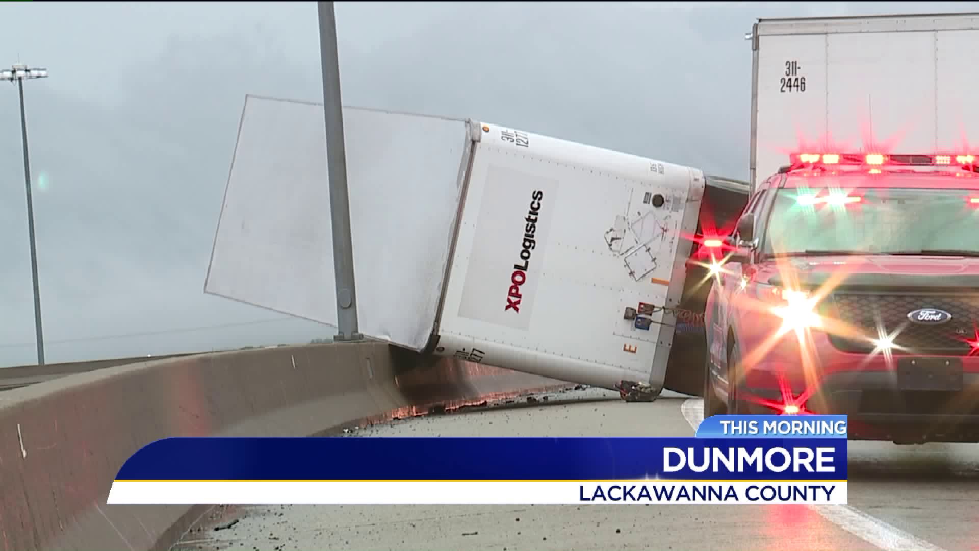 Trailer Hangs Over Highway Bridge After Big Rig Crashes | wnep.com