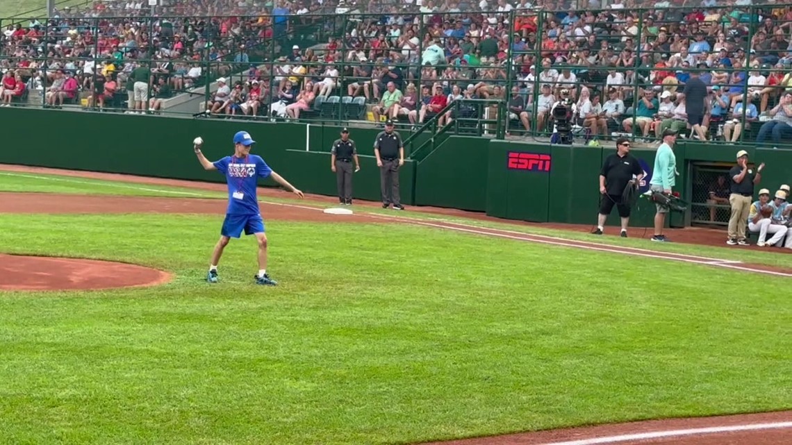 Special Olympic champion throws first pitch at Little League World ...