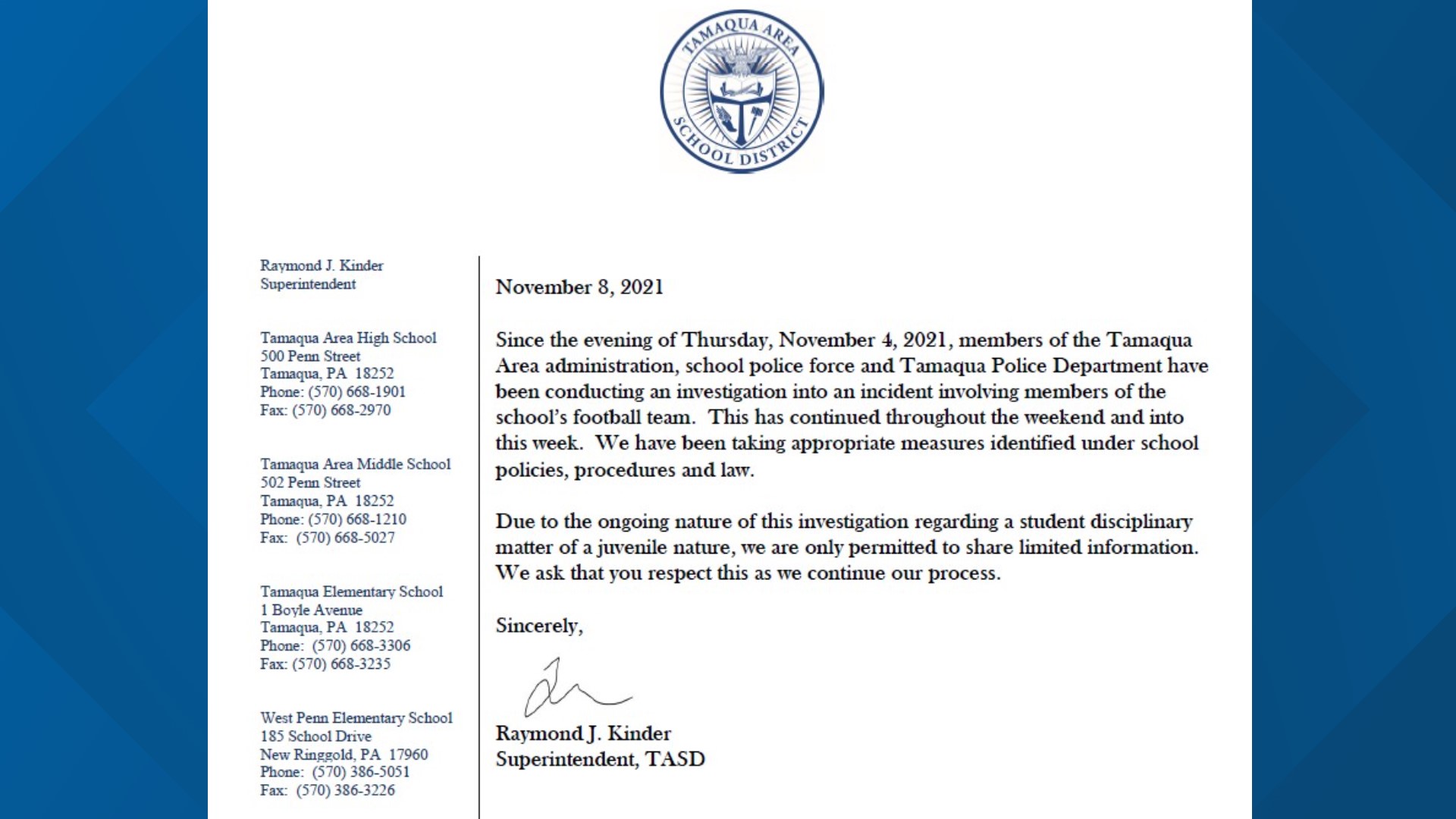 Tamaqua Area football team investigation | wnep.com