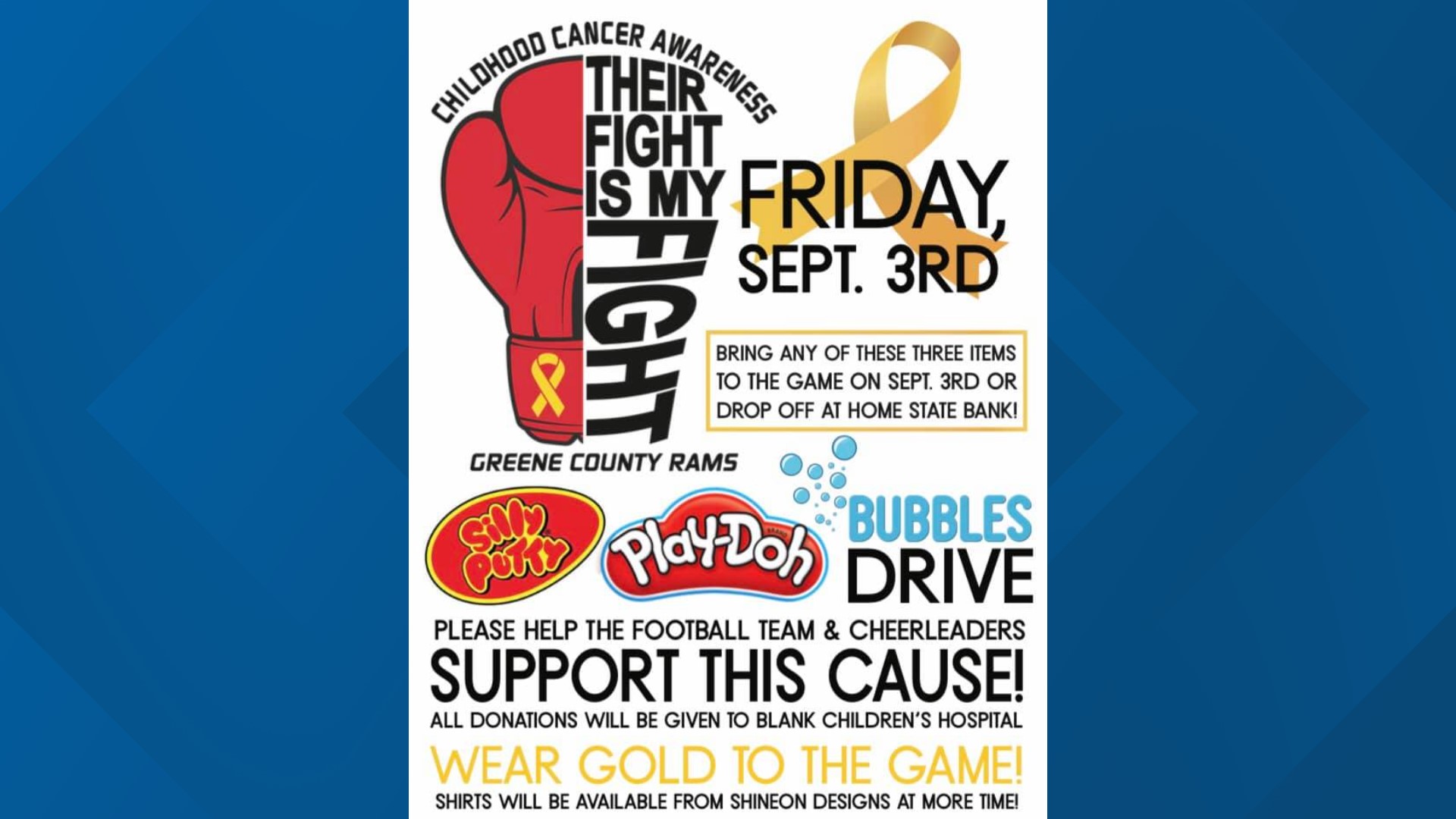 Greene County Rams 'Go Gold' in honor of young girl battling cancer ...