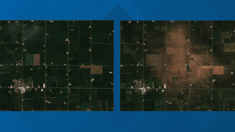 NASA satellite photos show derecho damage of Iowa fields | wqad.com