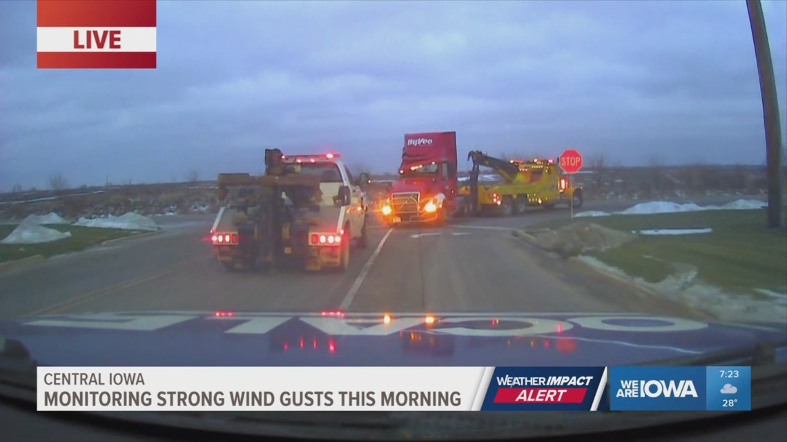 High winds tip semi truck in Warren County | weareiowa.com