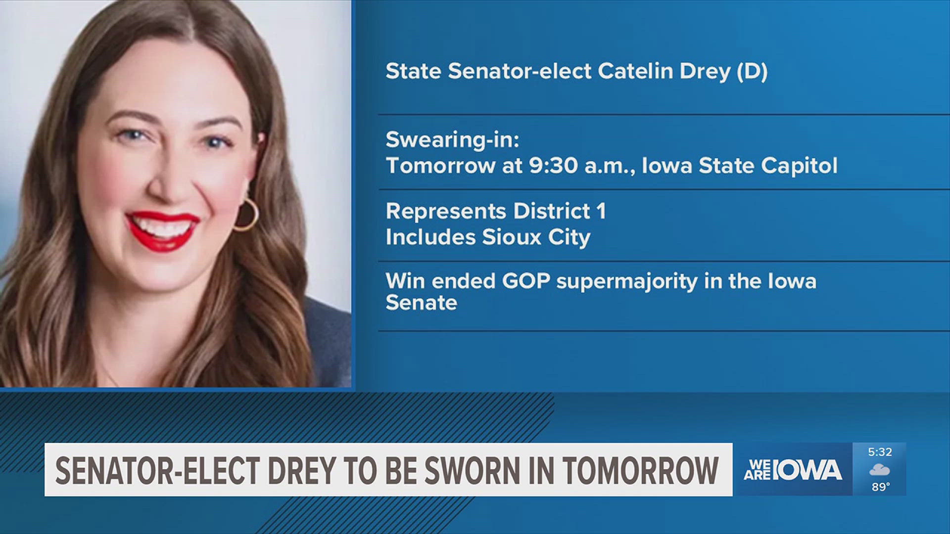 Catelin Drey sworn in to Iowa Senate, ending Republican supermajority ...