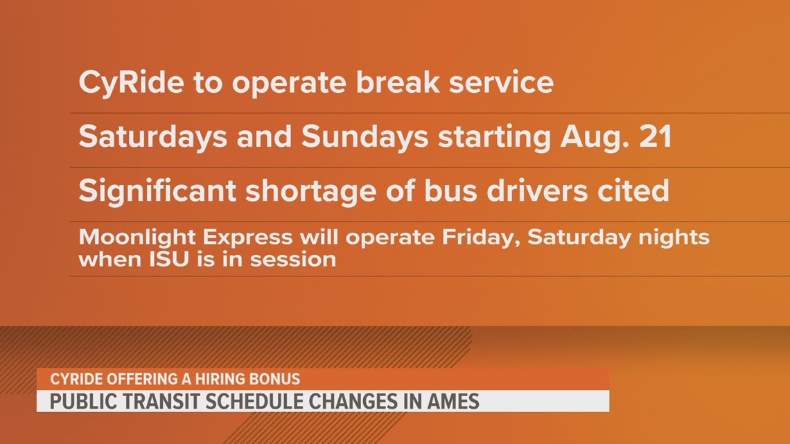 CyRide adjusts weekend schedule due to bus driver shortage | weareiowa.com