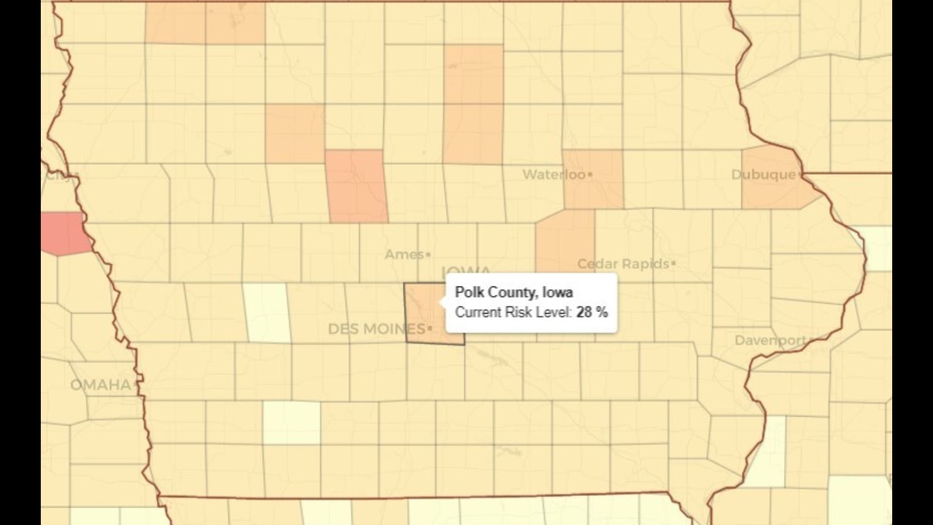 Map calculates COVID-19 risk at events for each Iowa county | weareiowa.com