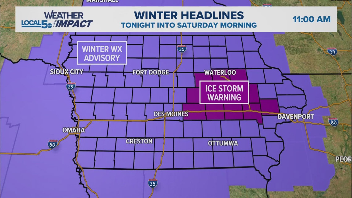 What is an Ice Storm Warning? Iowa forecast, radar, snow totals for ...